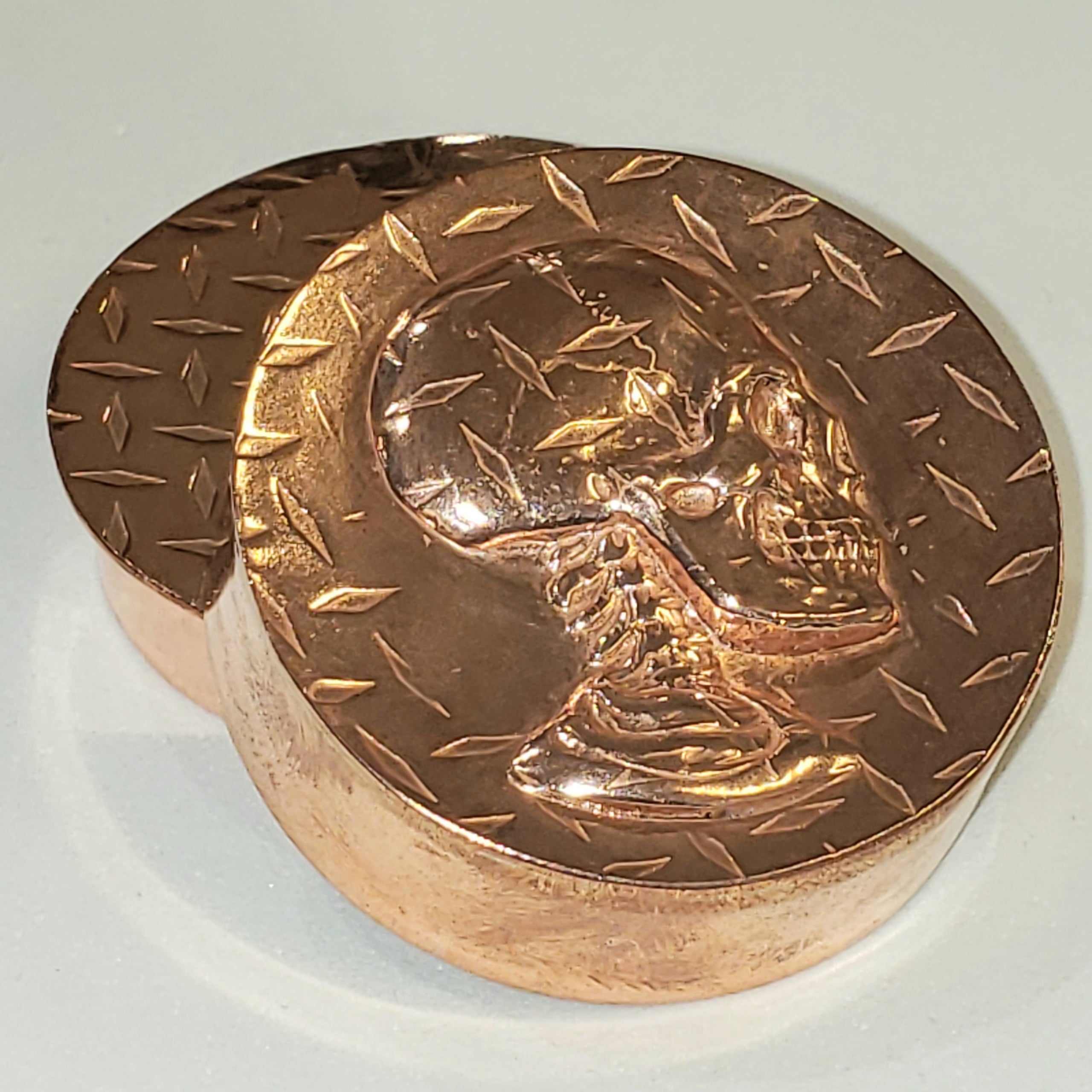 Copper pill box with skull and diamond plate | Angst and Attitude LLC